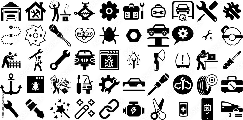 Huge Set Of Fix Icons Set Isolated Vector Pictogram Wood, Tool, Icon ...