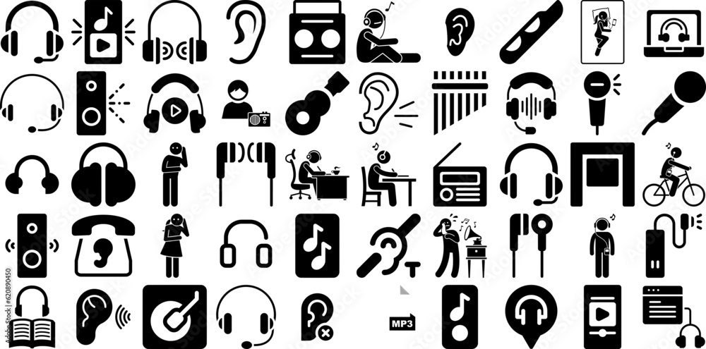 Massive Collection Of Listening Icons Pack Hand-Drawn Solid Modern ...