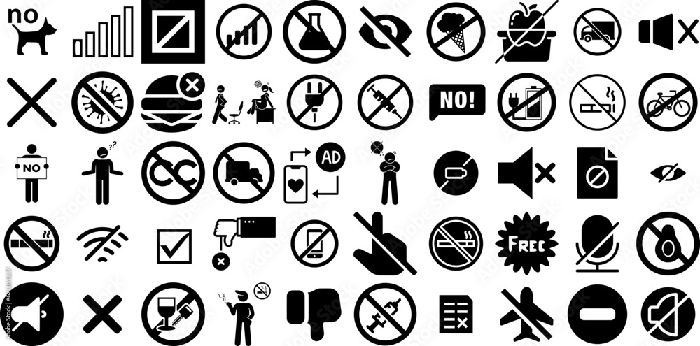 Massive Collection Of No Icons Pack Hand-Drawn Isolated Drawing ...