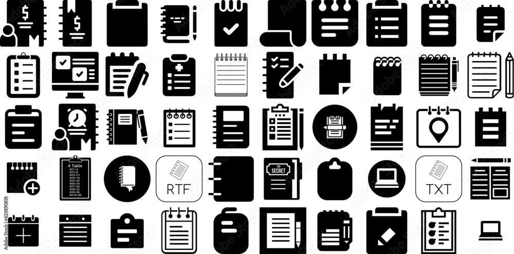 Mega Collection Of Notepad Icons Bundle Hand-Drawn Black Infographic ...