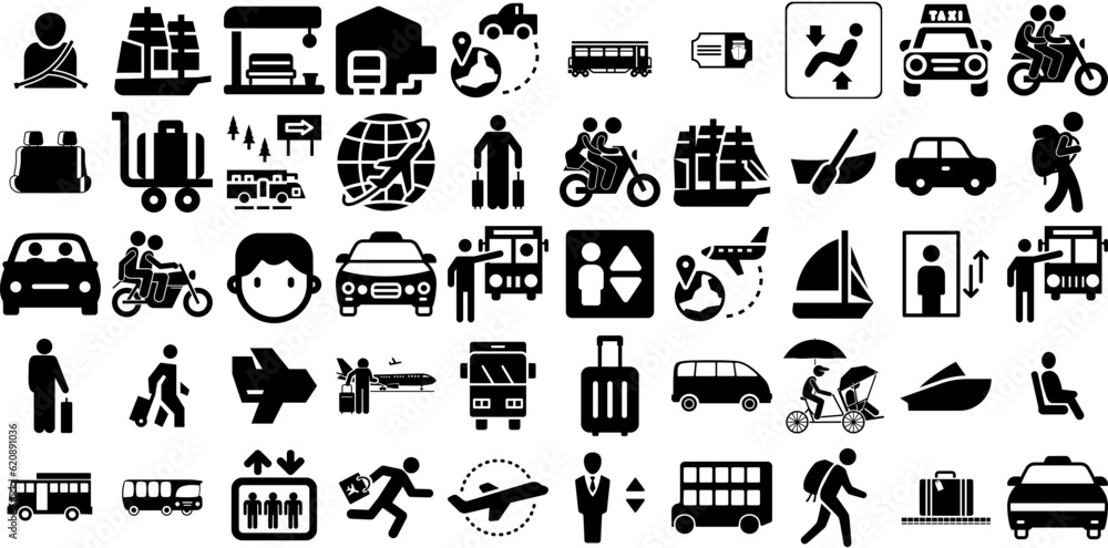 Big Collection Of Passenger Icons Set Hand-Drawn Black Concept Elements ...