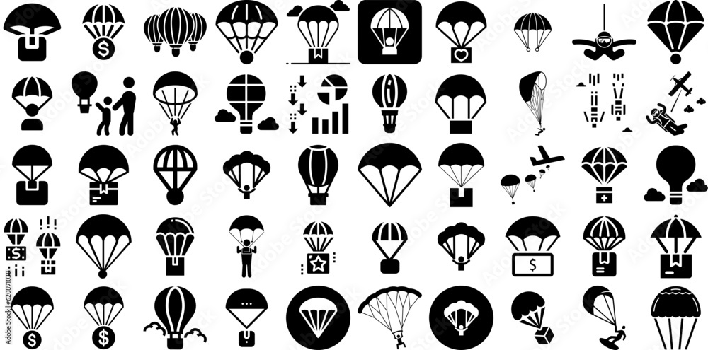 Mega Collection Of Parachute Icons Pack Linear Infographic Silhouettes ...