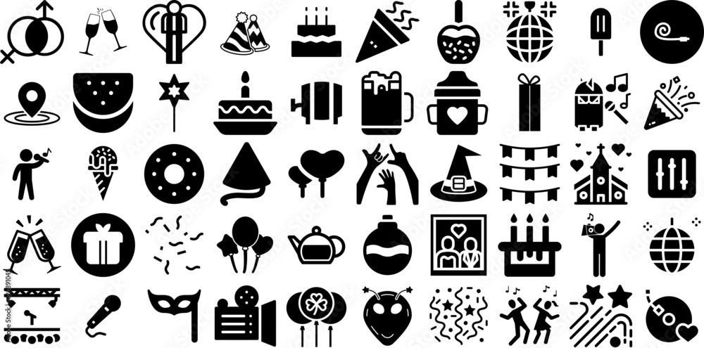 Big Set Of Party Icons Pack Hand-Drawn Isolated Modern Symbol ...
