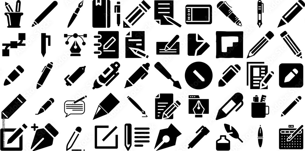 Massive Collection Of Pen Icons Collection Linear Infographic Pictogram ...
