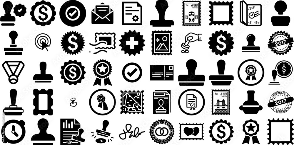 Vetor de Massive Set Of Stamp Icons Pack Black Simple Symbols Best ...