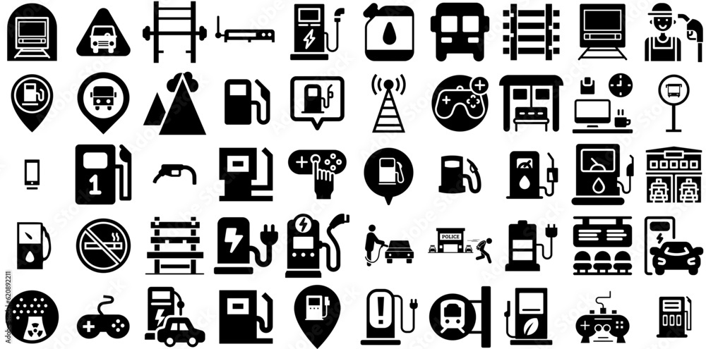 Massive Collection Of Station Icons Set Hand-Drawn Solid Drawing ...