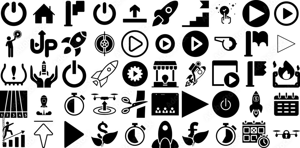 Massive Collection Of Start Icons Set Black Cartoon Symbols Web ...