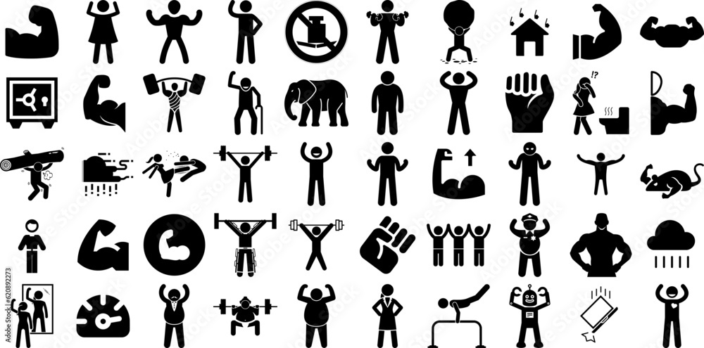 Massive Set Of Strong Icons Pack Hand-Drawn Black Drawing Signs Arm ...