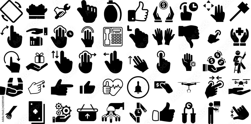 Mega Set Of Hand Icons Collection Hand-Drawn Linear Vector Symbols ...