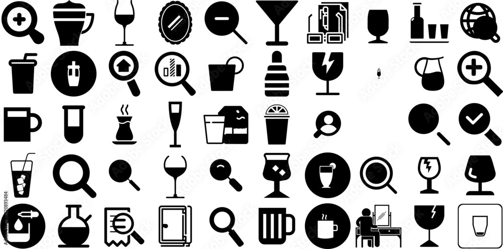 Massive Collection Of Glass Icons Set Black Concept Symbols ...