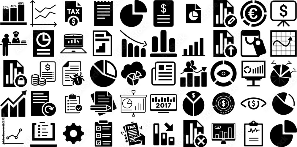 Massive Set Of Report Icons Collection Hand-Drawn Isolated Modern Web ...