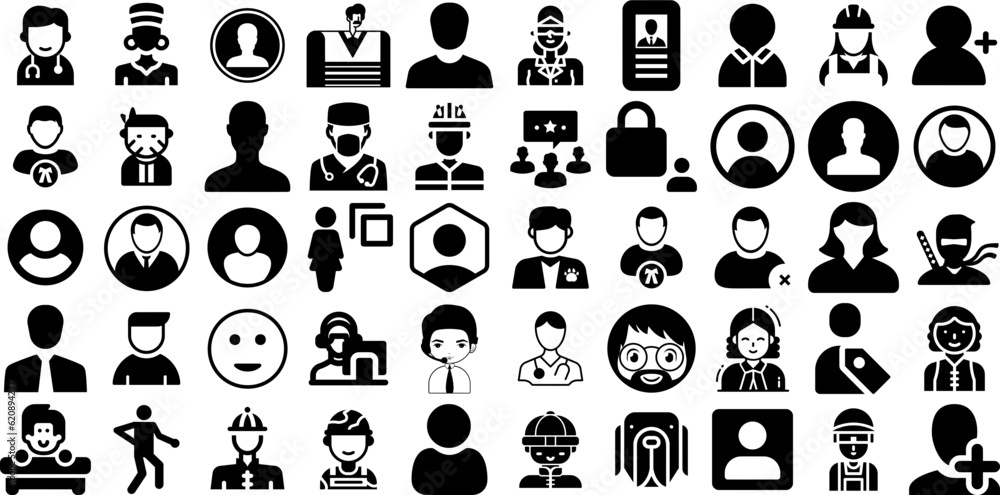 Massive Set Of Avatar Icons Collection Hand-Drawn Solid Cartoon ...