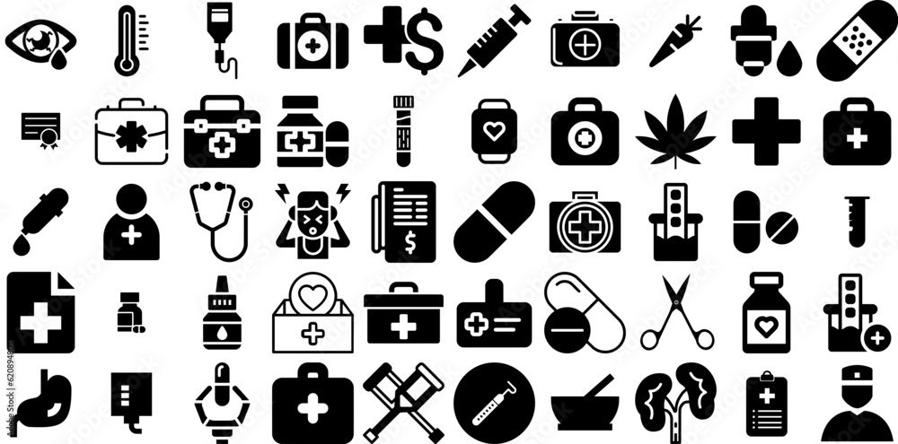 Vetor de Huge Collection Of Medicine Icons Collection Hand-Drawn ...