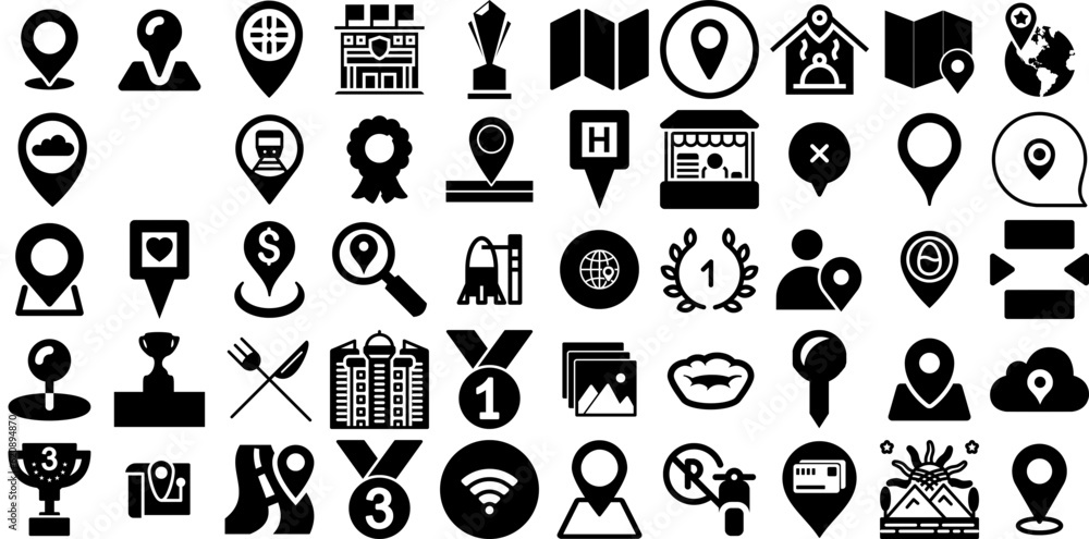 Mega Set Of Place Icons Set Hand-Drawn Black Modern Signs Icon, Mark ...