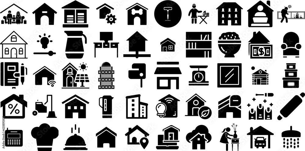 Big Set Of Home Icons Bundle Hand-Drawn Linear Concept Clip Art ...
