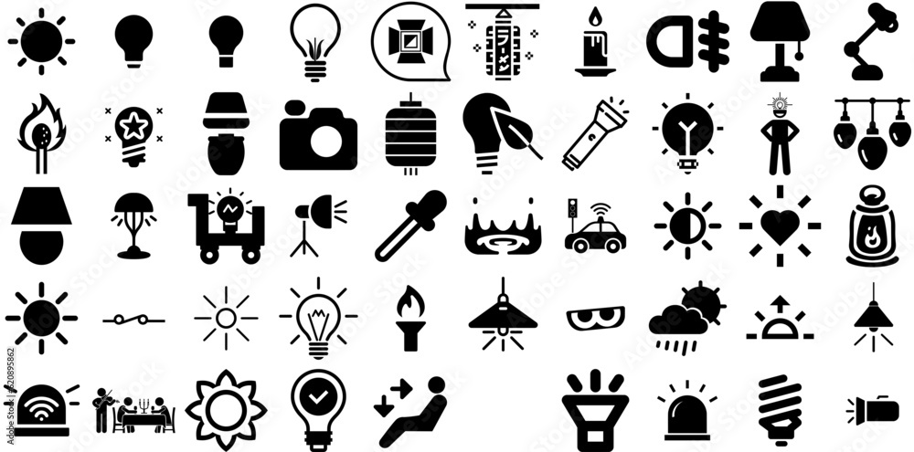Vetor do Stock: Mega Collection Of Light Icons Set Hand-Drawn Black ...