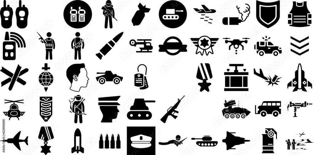 Massive Collection Of Military Icons Pack Hand-Drawn Black Vector ...