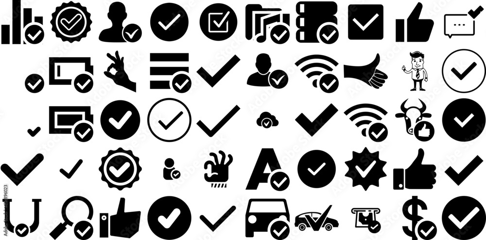 Big Set Of Ok Icons Pack Flat Drawing Silhouettes Icon, Ok, Yes, Done ...