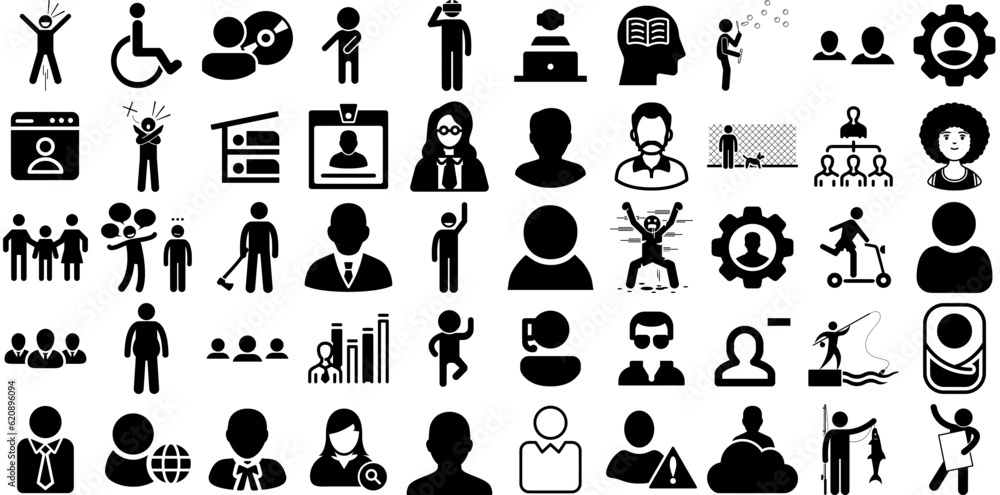 Huge Set Of Person Icons Collection Hand-Drawn Solid Simple Signs Sweet ...