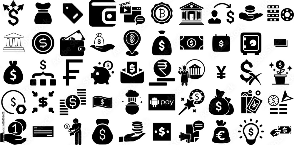 Massive Collection Of Money Icons Collection Flat Vector Signs Finance ...