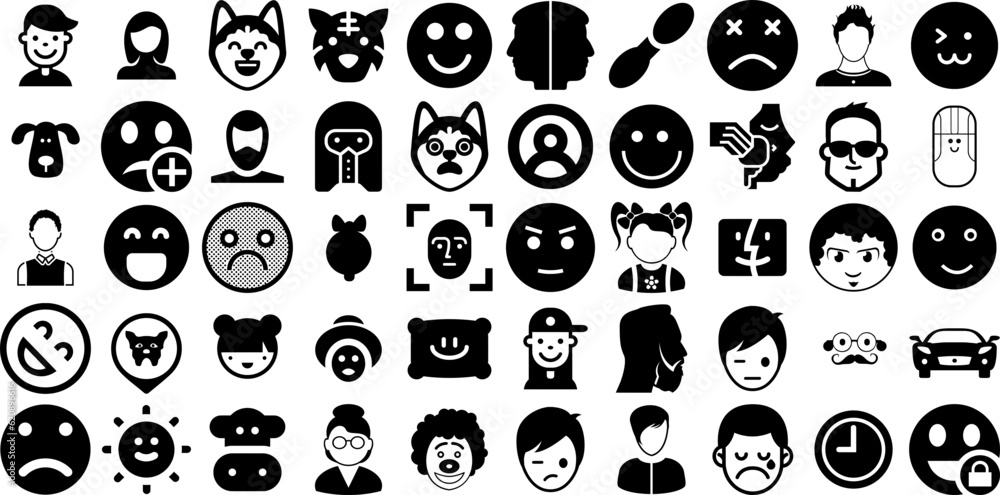 Big Collection Of Face Icons Pack Isolated Drawing Pictograms Laundered ...