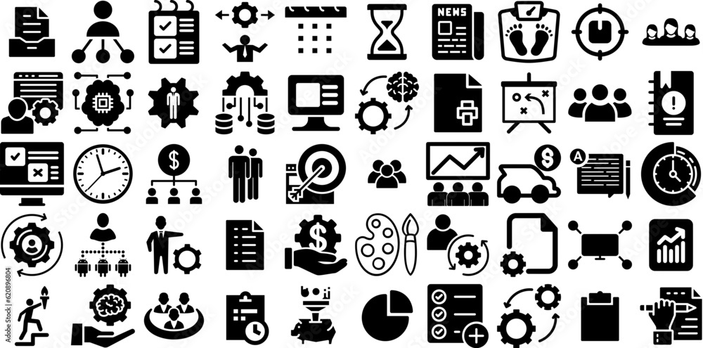 Mega Collection Of Management Icons Set Hand-Drawn Solid Cartoon ...