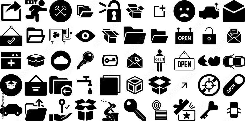 Vecteur Stock Huge Set Of Open Icons Bundle Flat Simple Pictograms Icon ...
