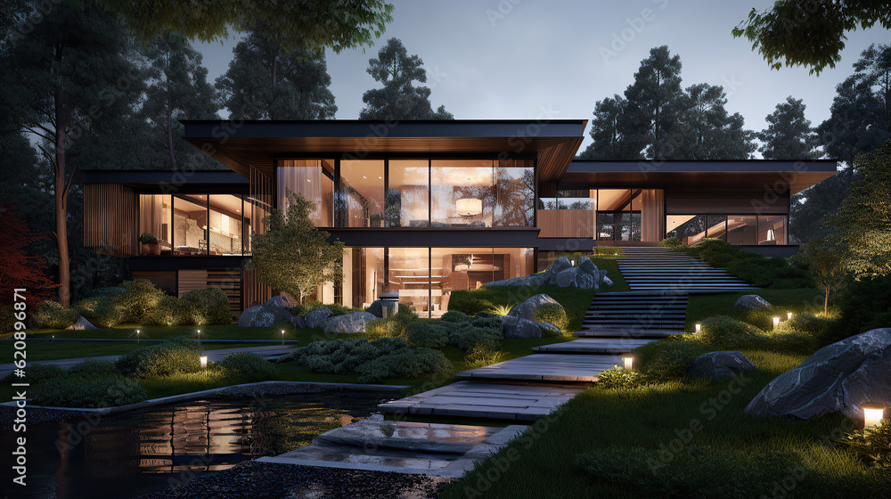 Stylish House, Modern Exterior Design, 3D render, 3D illustration Stock ...