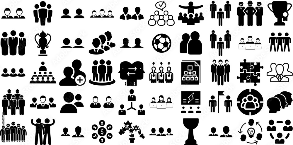 Huge Set Of Team Icons Set Hand-Drawn Solid Concept Silhouette Icon ...