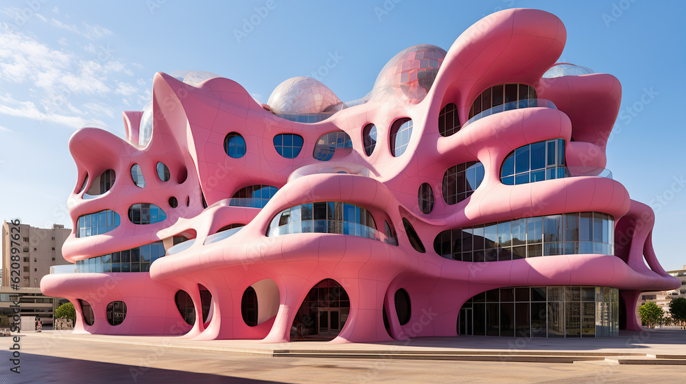 Pink Building, Modern Architectural Design, 3D Render, 3D Illustration ...