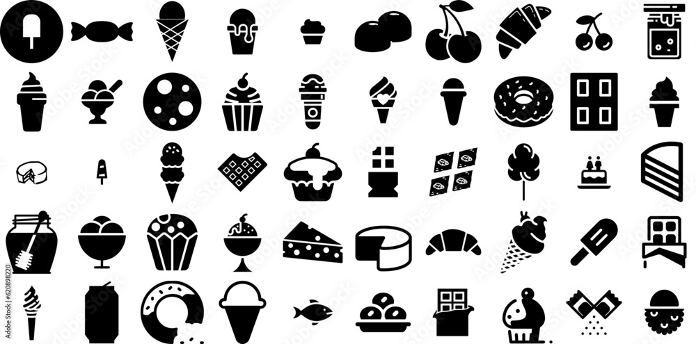 Massive Set Of Sweet Icons Bundle Solid Cartoon Clip Art Icon, Cherry ...