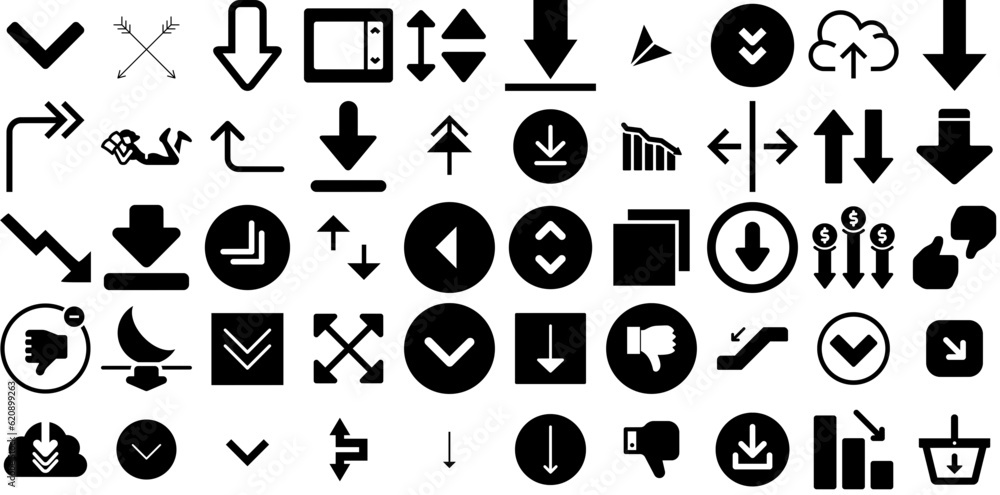 Mega Collection Of Down Icons Pack Solid Simple Symbol Symbol, Icon, Go ...