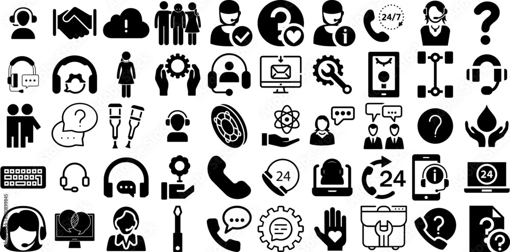 Massive Set Of Support Icons Pack Hand-Drawn Black Design Silhouettes ...