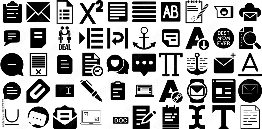 Mega Set Of Text Icons Bundle Black Vector Symbol Icon, Symbol ...