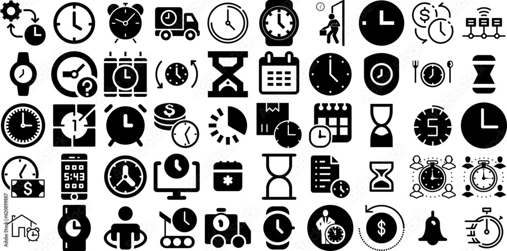 Huge Set Of Time Icons Pack Linear Drawing Symbols Rapid, Set, Patient ...