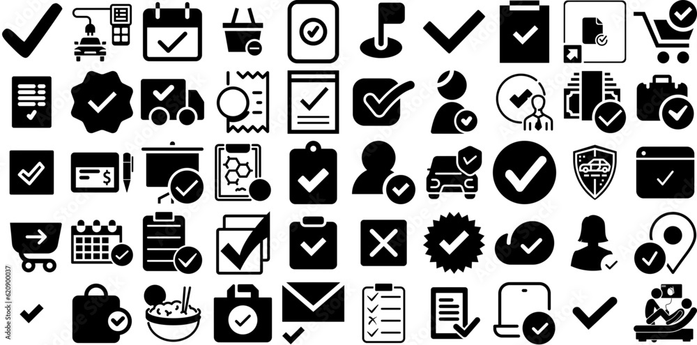 Huge Collection Of Check Icons Set Isolated Infographic Web Icon Drawn