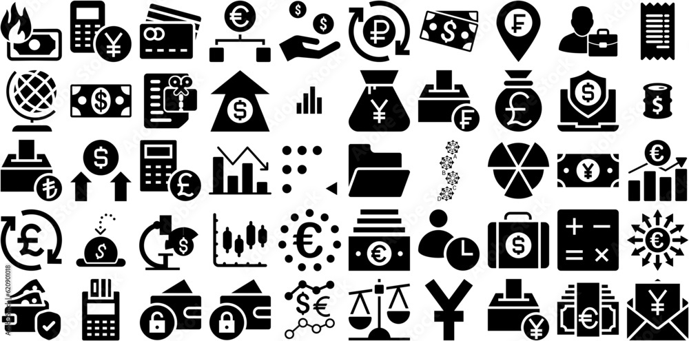 Mega Set Of Financial Icons Pack Isolated Vector Symbols Icon, Symbol, Coin, Decrease Doodle For ...