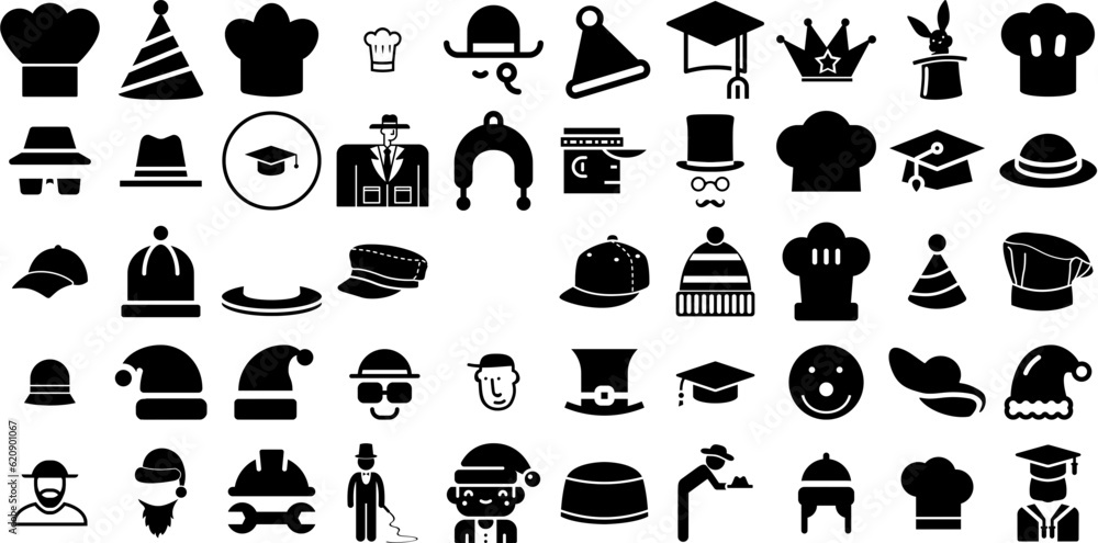 Mega Collection Of Hat Icons Pack Hand-Drawn Isolated Concept Signs ...