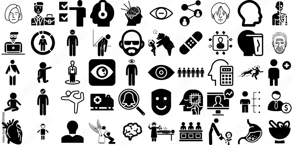 Massive Collection Of Human Icons Collection Hand-Drawn Solid Modern ...