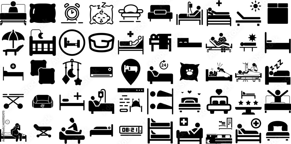 Vetor de Huge Collection Of Bed Icons Pack Hand-Drawn Isolated Cartoon ...