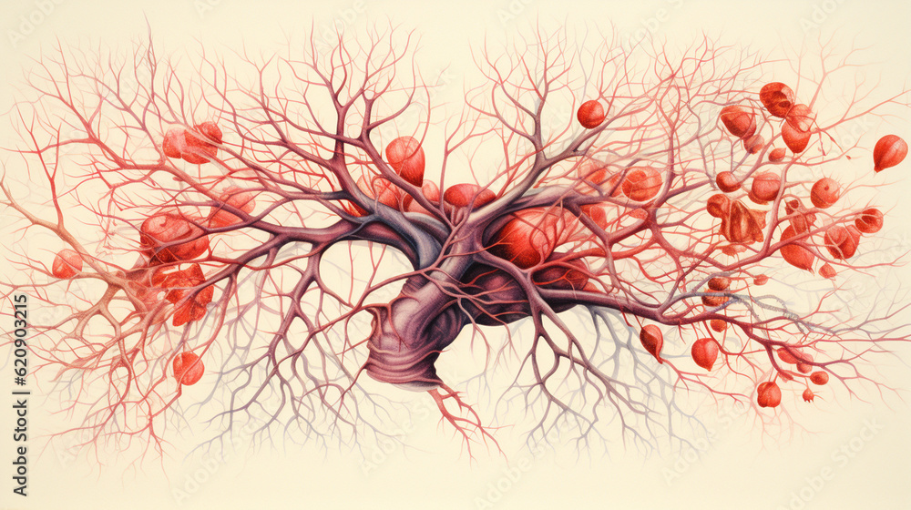 A medical illustration showcasing the branching structure of the ...