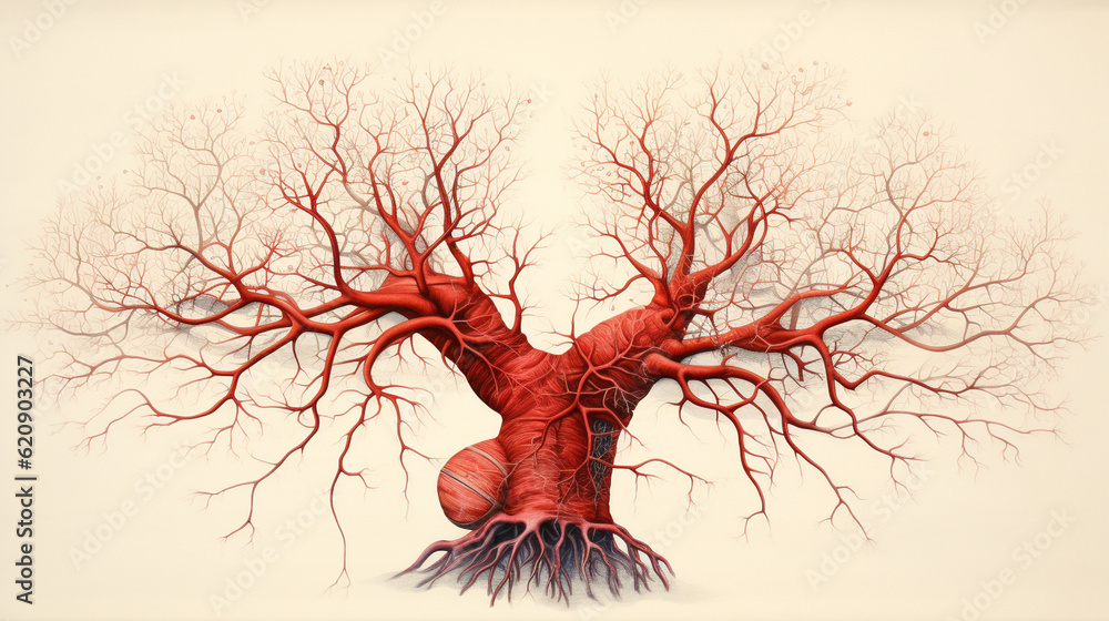 A medical illustration showcasing the branching structure of the ...