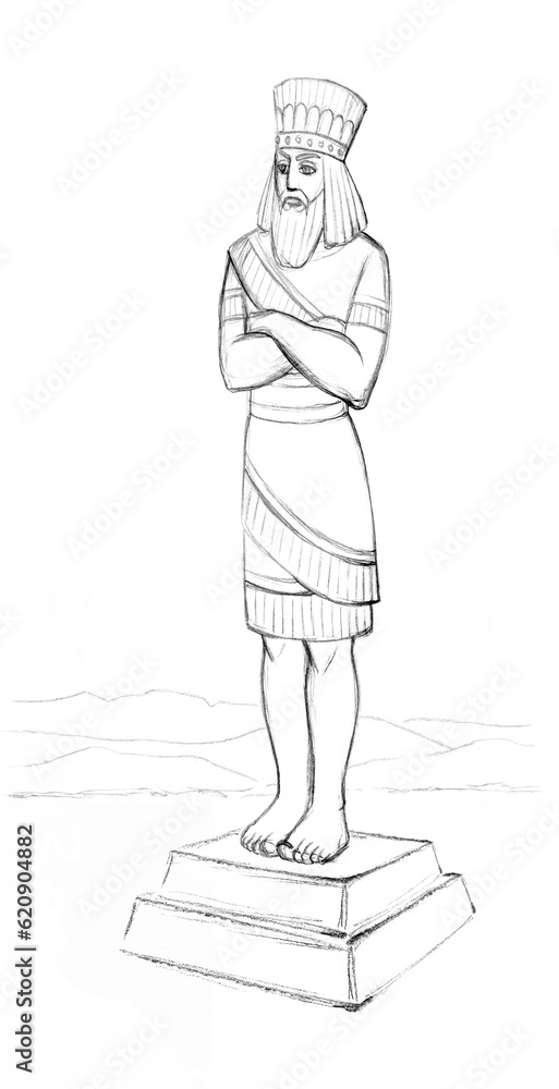 Worship of the Babylonian idol. Pencil drawing Stock Illustration ...