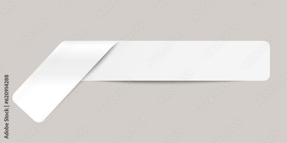 White realistic paper adhesive sticker with curved corner on ...