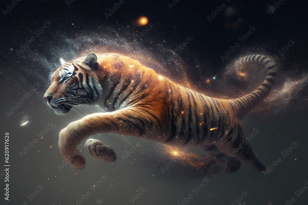 tiger floating in starry outer space, Generative AI Stock Illustration ...