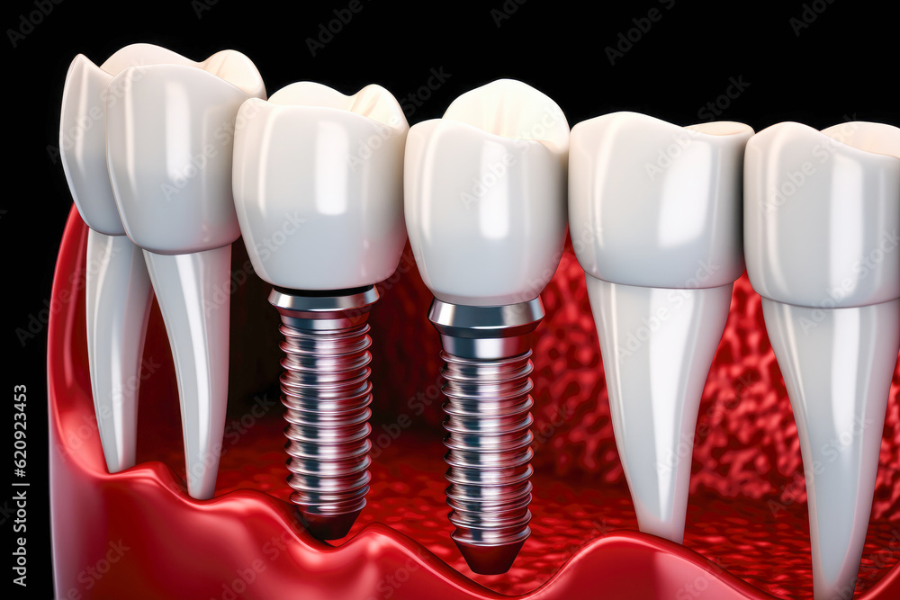 Seamless placement of two dental implants into the jaw, , ensuring ...