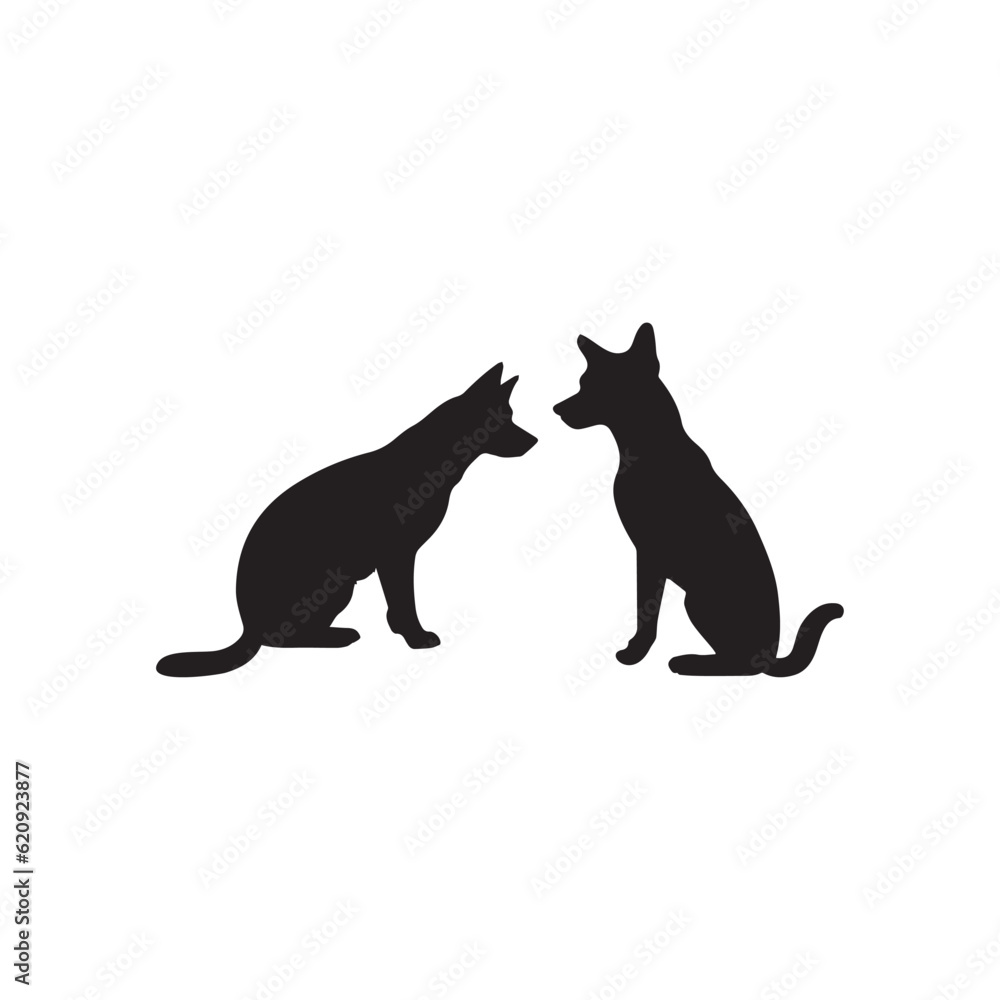 Sitting two dogs face to face silhouette vector arts. Stock Vector ...