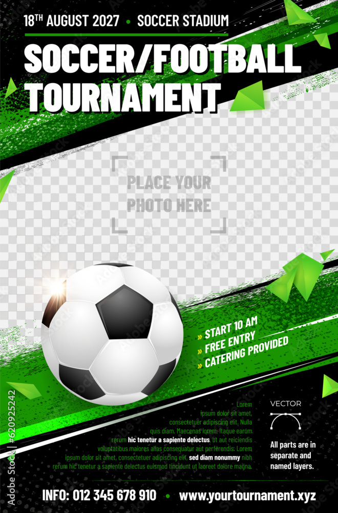 Soccer - football tournament poster template with ball Stock Vector ...