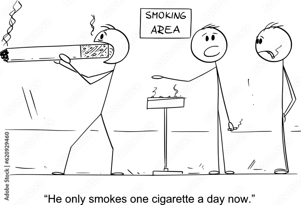 Person Smoking Huge Cigarette, Vector Gag Cartoon Stick Figure ...