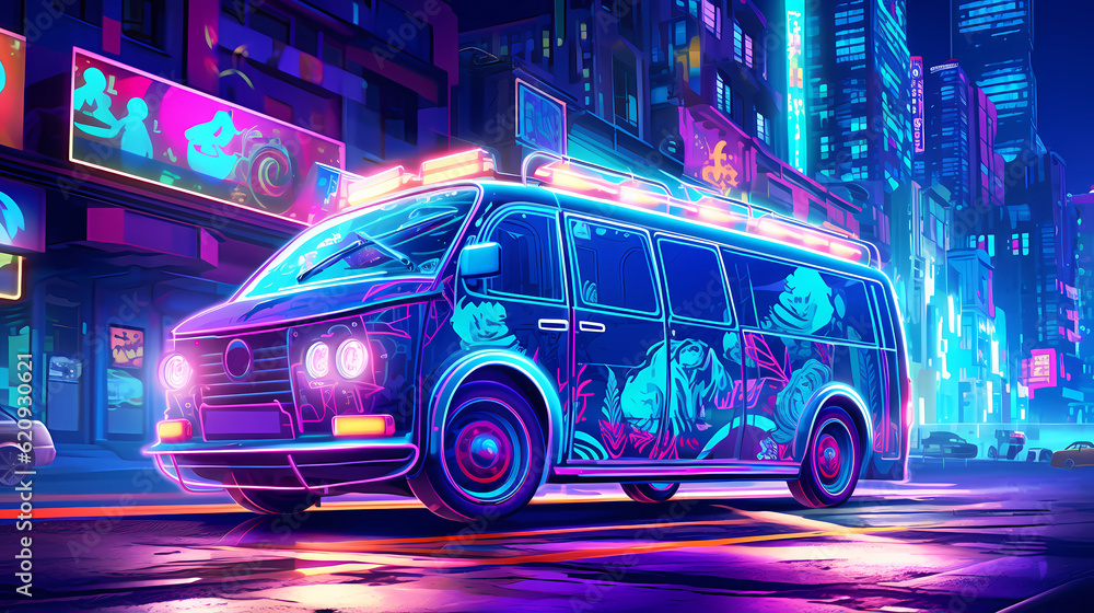 Hand drawn cartoon dynamic travel van illustration Stock Illustration ...